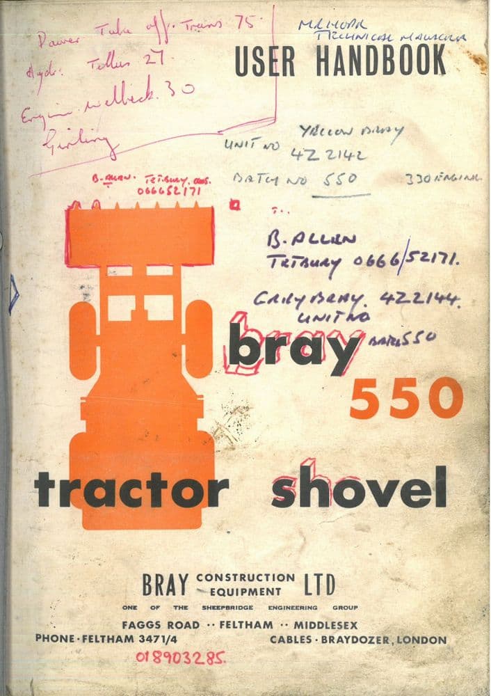 Bray Tractor Shovel 550 Wheel Loader Operators Manual with Parts List