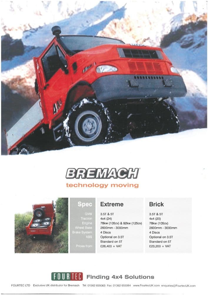 Bremach 4x4 Pick-up Truck - Models Extreme & Brick Brochure