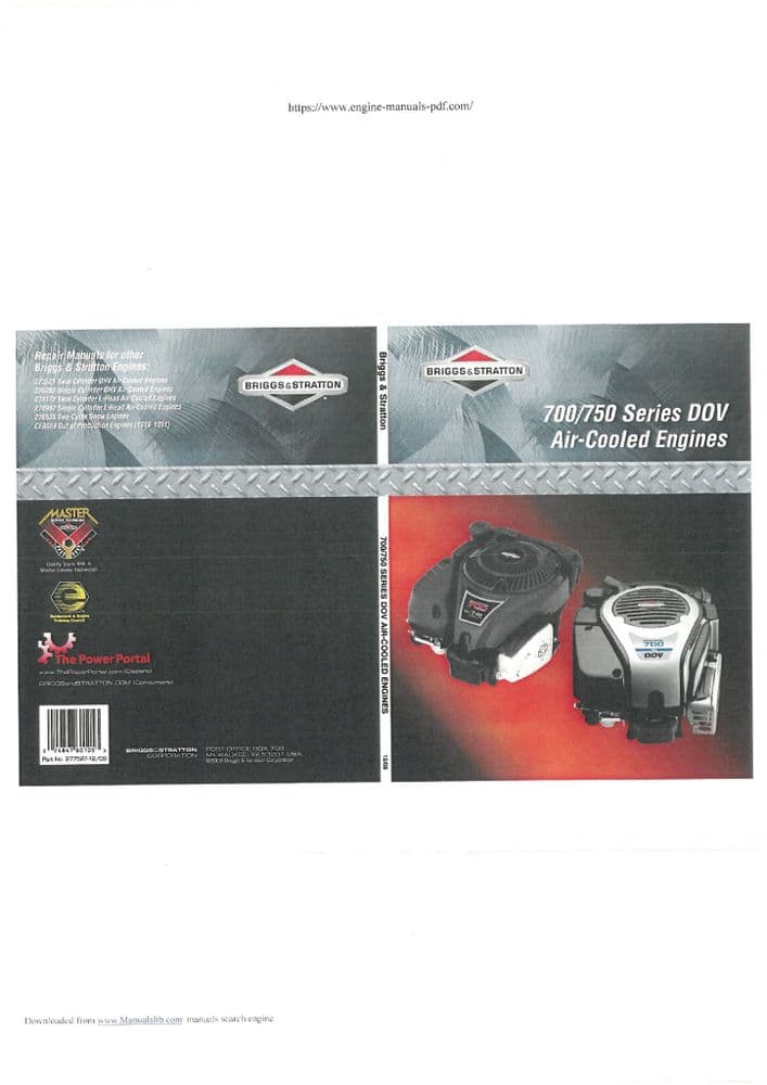 Briggs and Stratton Air Cooled Engine 700 & 750 Series DOV Model 09600 100600 100800 Workshop Repair