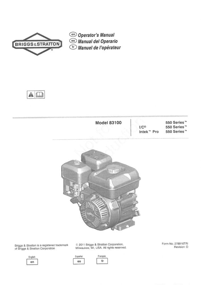Briggs & Stratton Engine 83100 Operators Manual