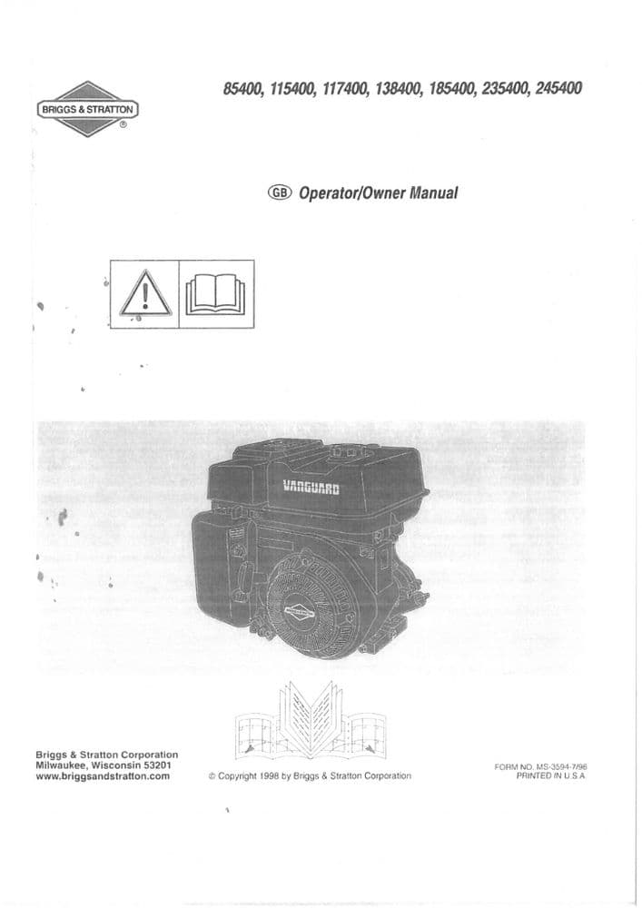 Briggs & Stratton Engine 85400 115400 117400 138400 185400 235400 ...