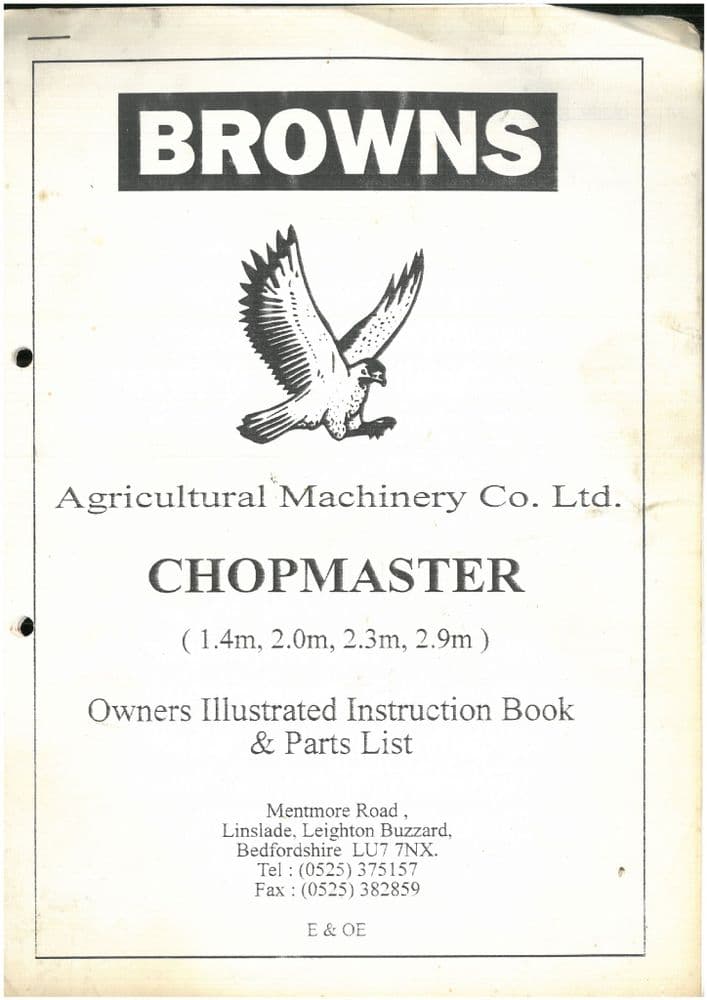 Browns Chop Master 1 4m 2 0m 2 3m 2 9m Operators Manual and Parts List