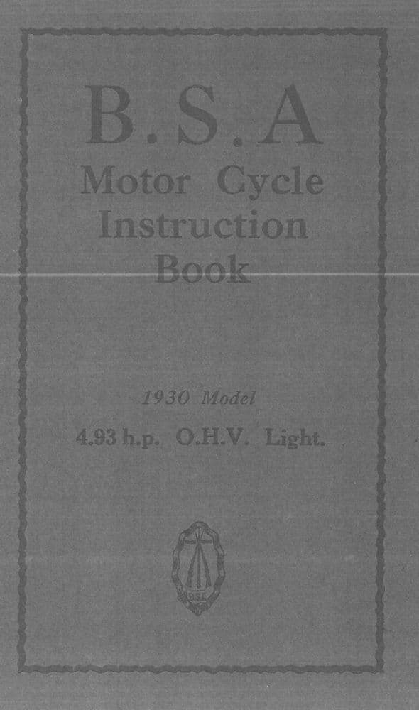 BSA Engine 4 93hp OHV Light 1930 Operators Manual