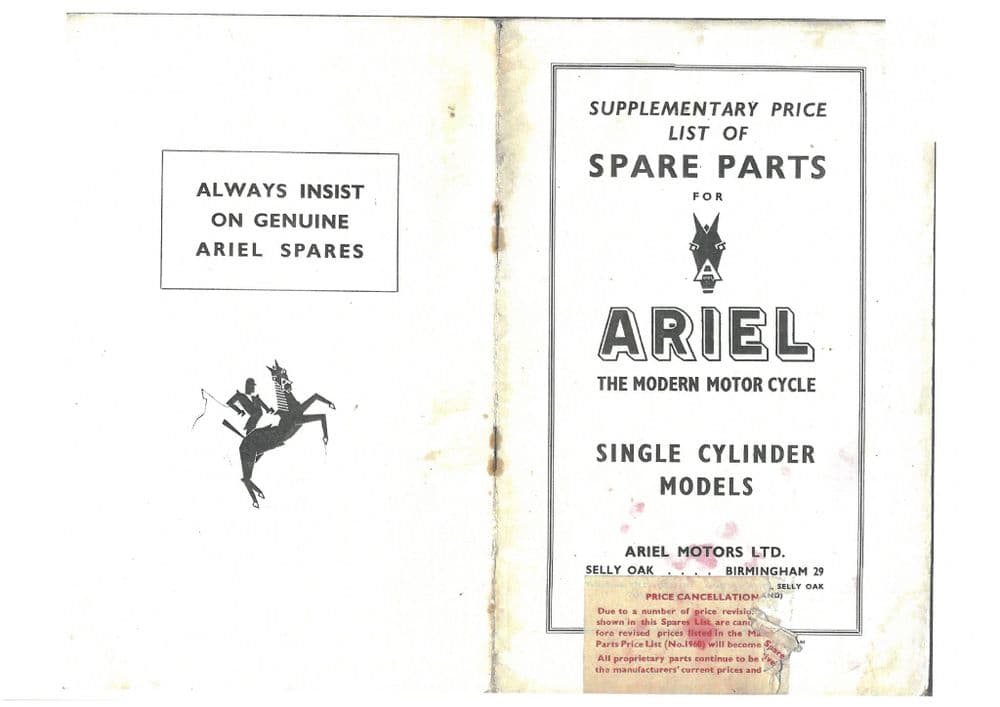 BSA Engine Ariel 1957 NH VH VB HS HT3 HT5 350cc 500cc 600cc Parts Manual