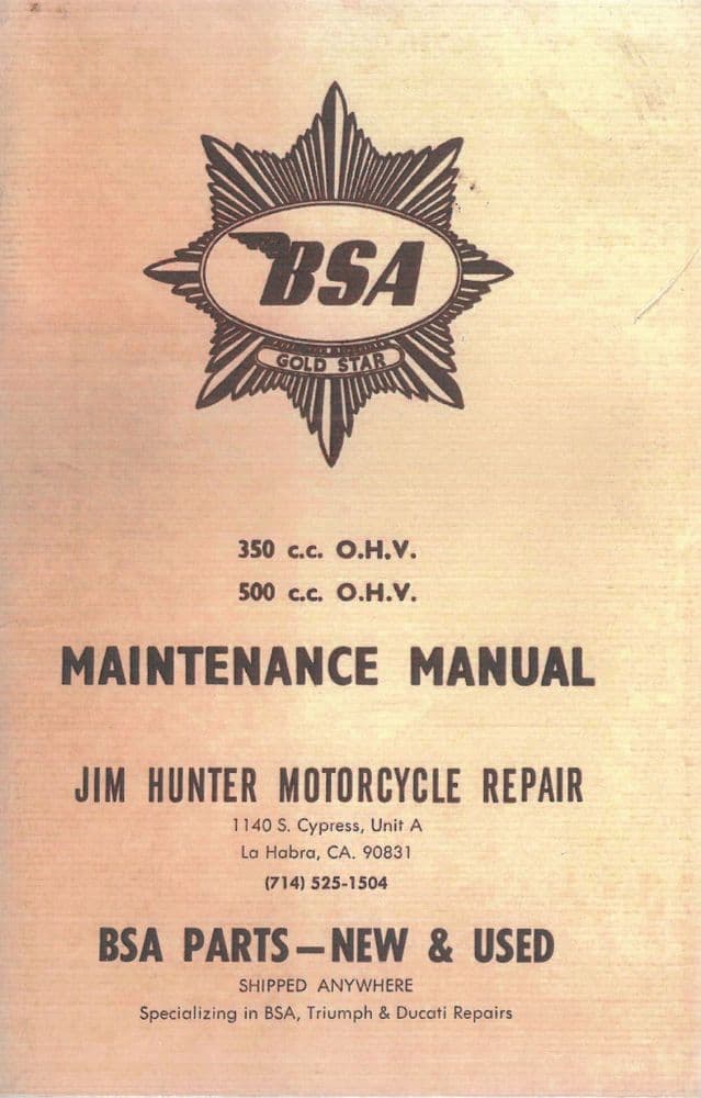 BSA Engine B32 350cc B34 500cc Goldstar Operators Manual