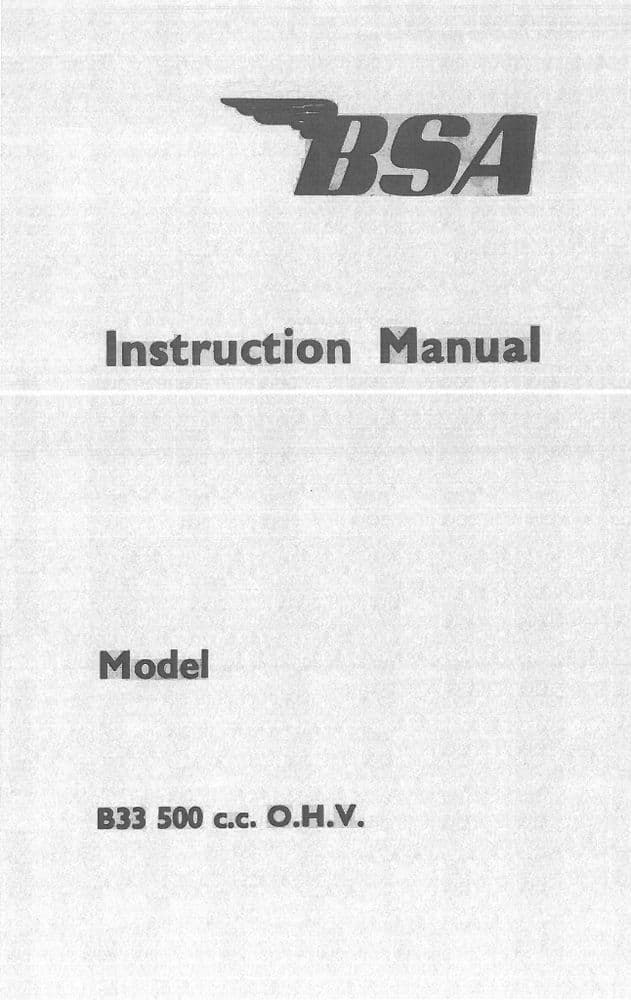 BSA Engine B33 OHN 500cc Operators Manual