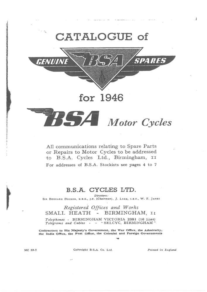 BSA Engine C10 C11 B31 B32 M20 M21 1946 Parts Manual