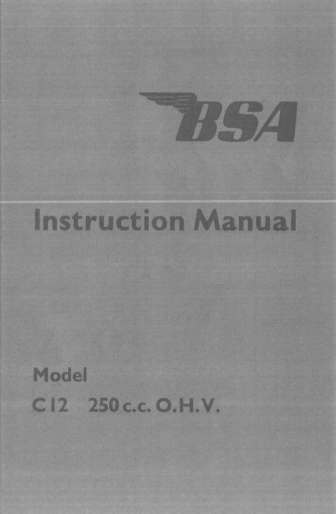 BSA Engine C12 OHV 250cc Operators Manual
