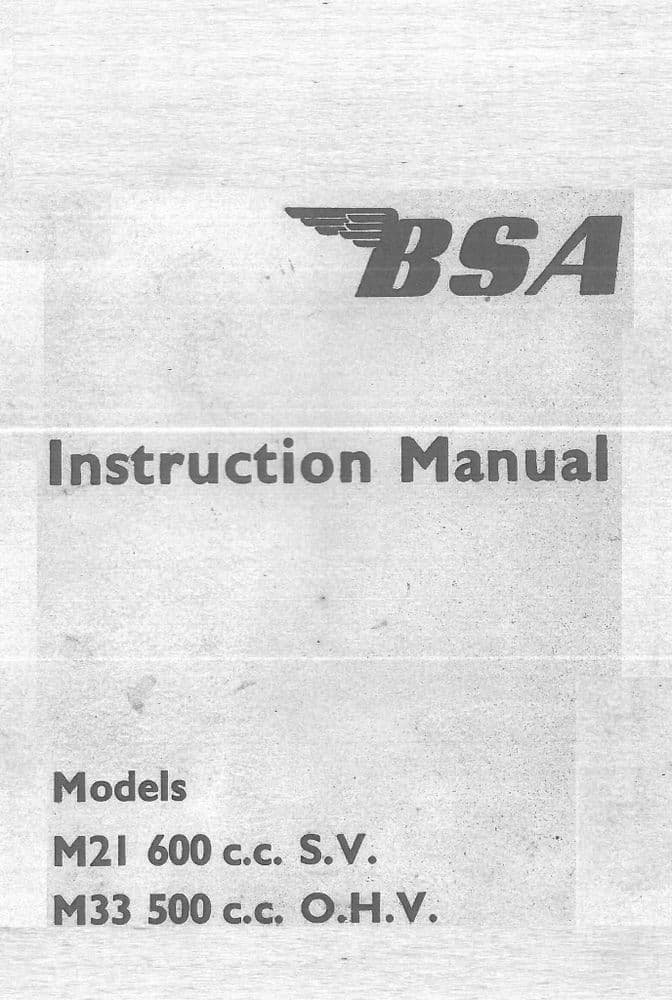 BSA Engine M21 600cc SV & M33 500cc OHV 1959 Operators Manual