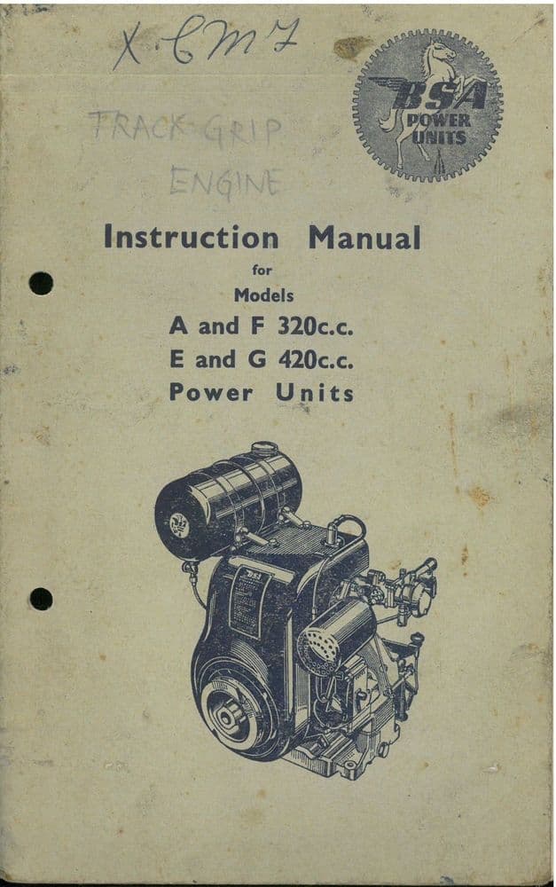 BSA Engine Power Unit Models A & F 320cc E & G 420cc Operators Manual