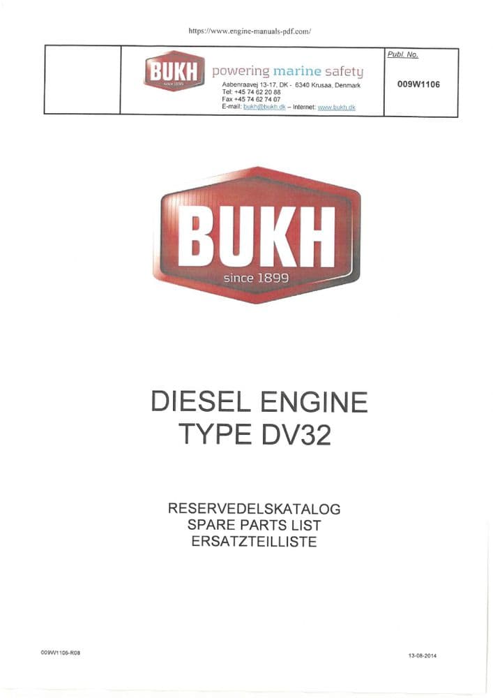 Bukh Marine Diesel Engine DV32 Parts Manual