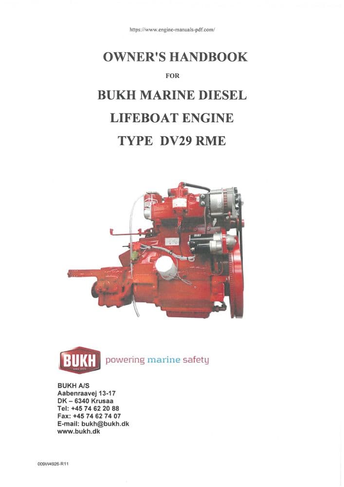 Bukh Marine Diesel Lifeboat Engine DV29RME Operators Manual