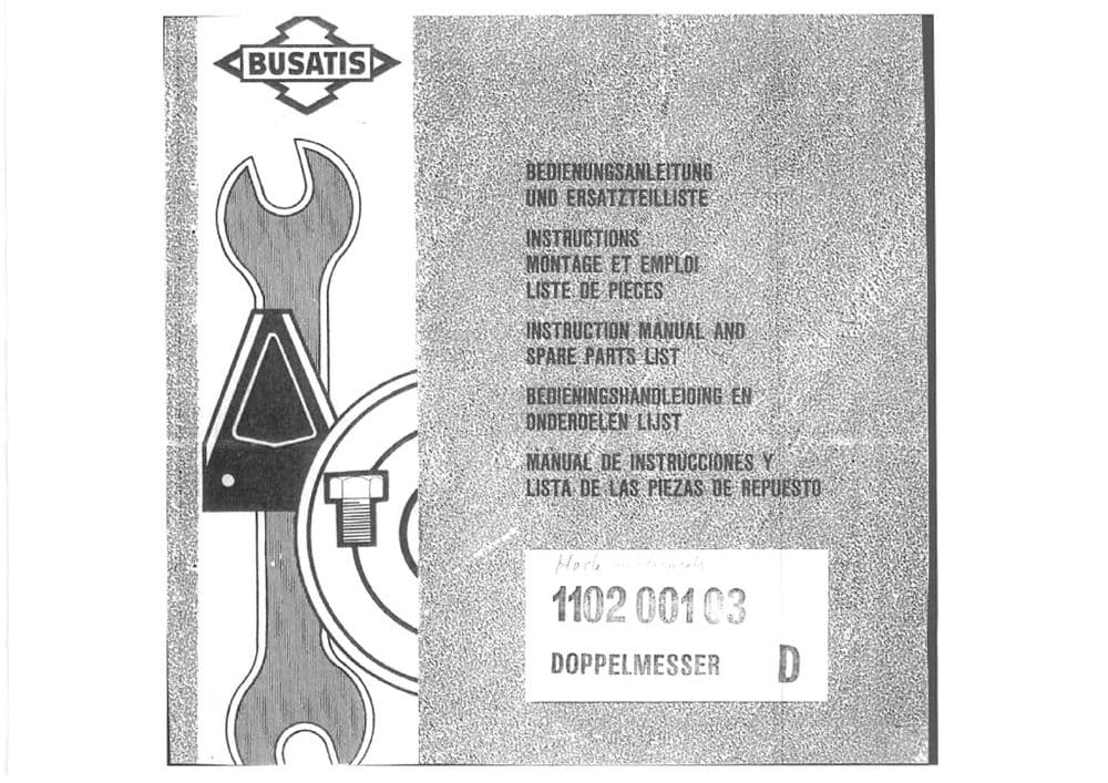 Busatis Knife Cutting System 1102 Operators Manual with Spare Parts List