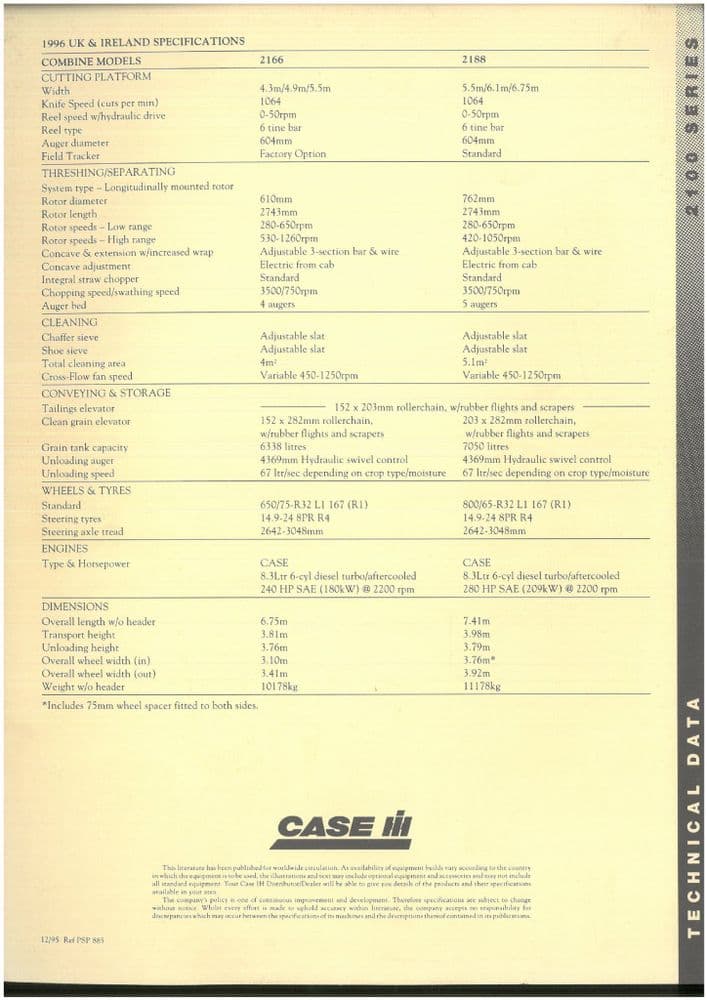 Case 2100 Series 2166 2188 Technical Specifications Data Brochure