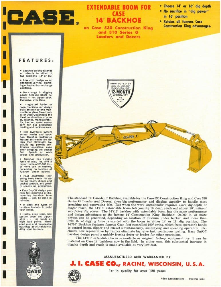 Case Extendable Boom on 530 Construction King & 310 Series G Loaders ...