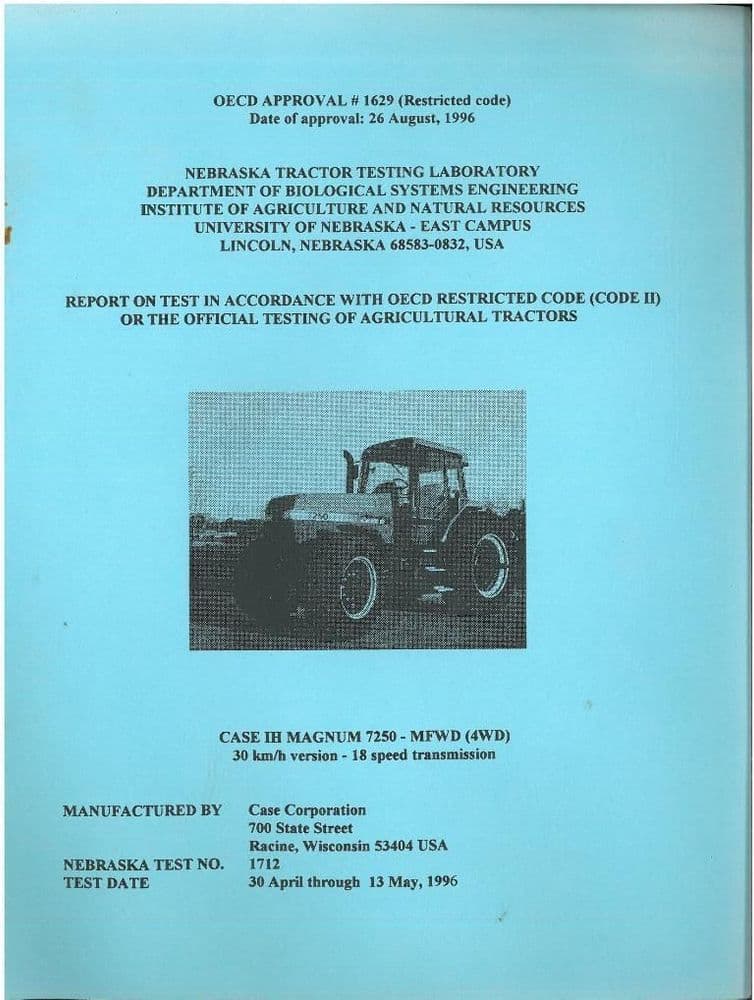 CASE IH TRACTOR 7250 TEST REPORT - CASE2 ORIGINAL