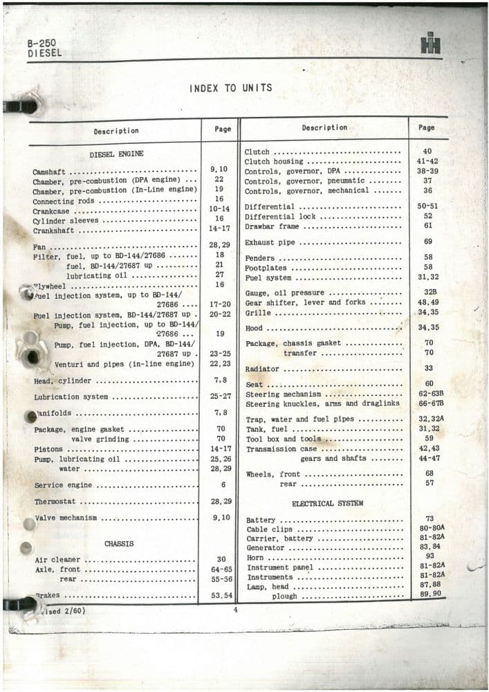 Case IH Tractor B-250 Parts Manual B250