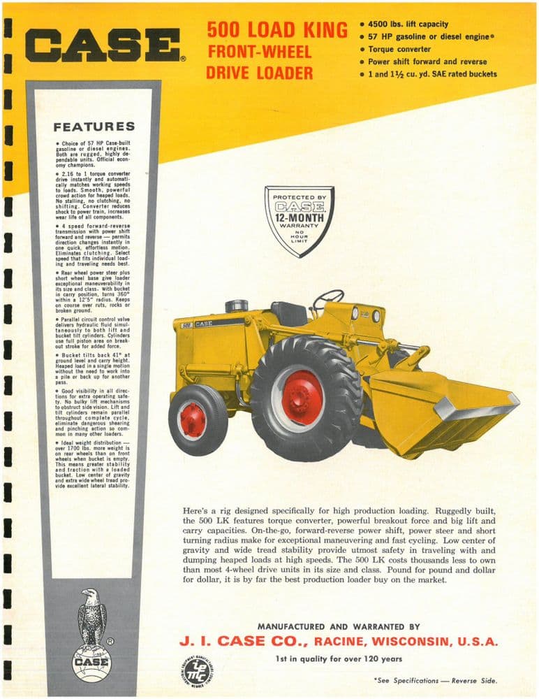 Case Load King 500 Front Wheel Drive Loader Brochure