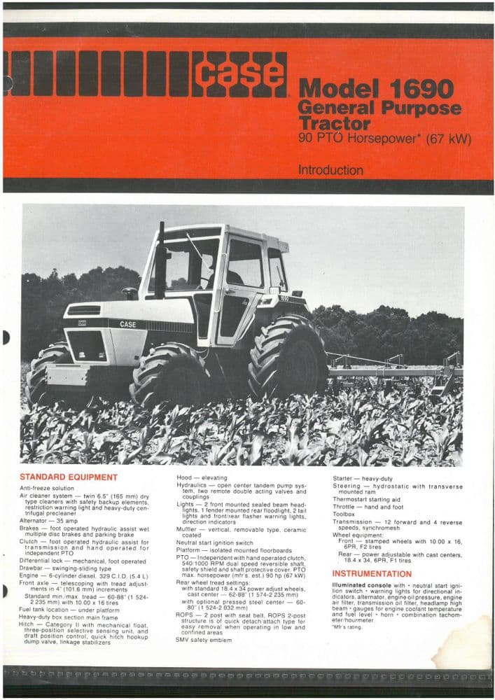 Case Model 1690 General Purpose Tractor 90 PTO Horsepower Brochure