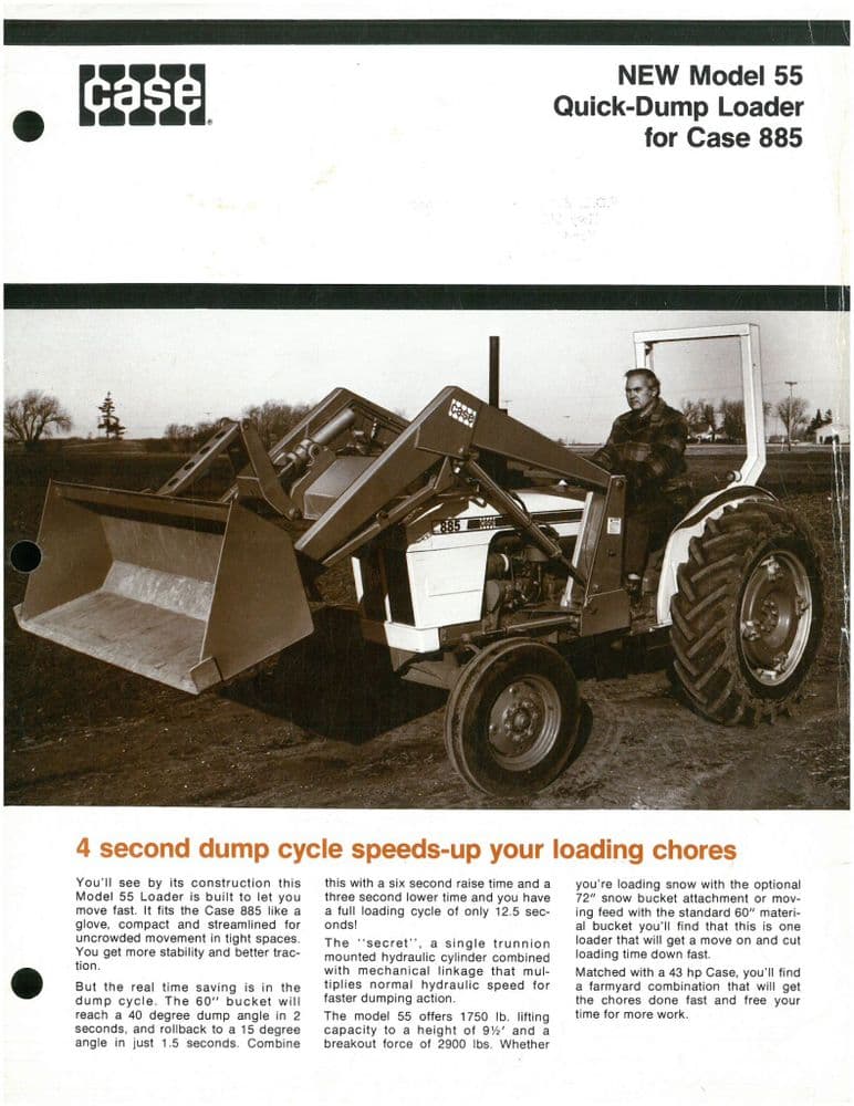 Case Quick Dump Loader Model 55 for the 885 Tractor Brochure