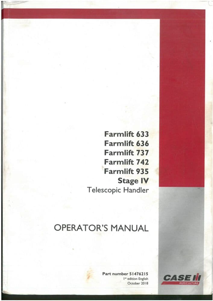 Case Telescopic Handler Farmlift 633 636 737 742 935 Stage IV Operators ...