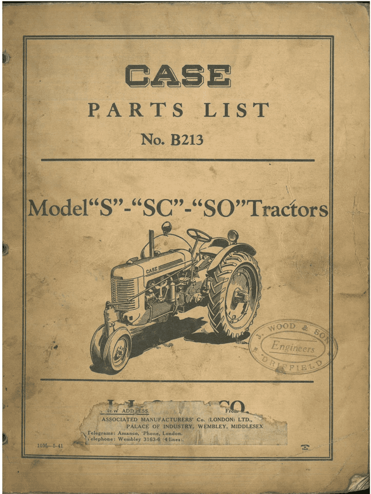 Case Tractor Model S SC SO Parts Manual - ORIGINAL