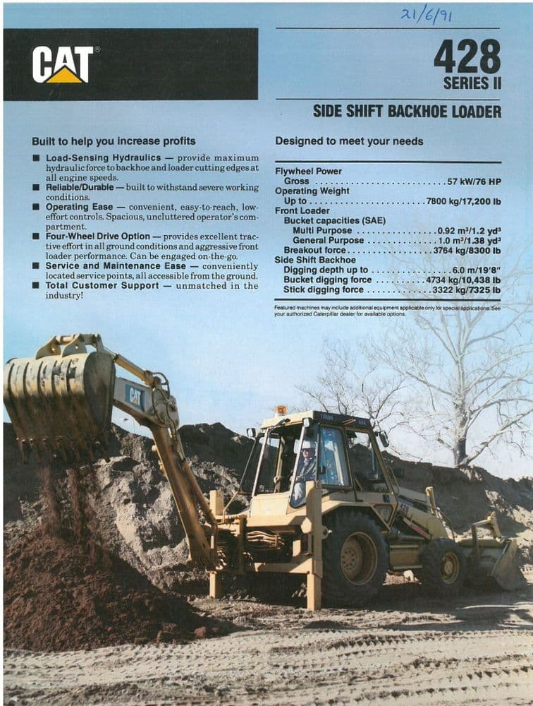CAT CATERPILLAR 428 SERIES II SIDE SHIFT BACKHOE LOADER BROCHURE - PB2