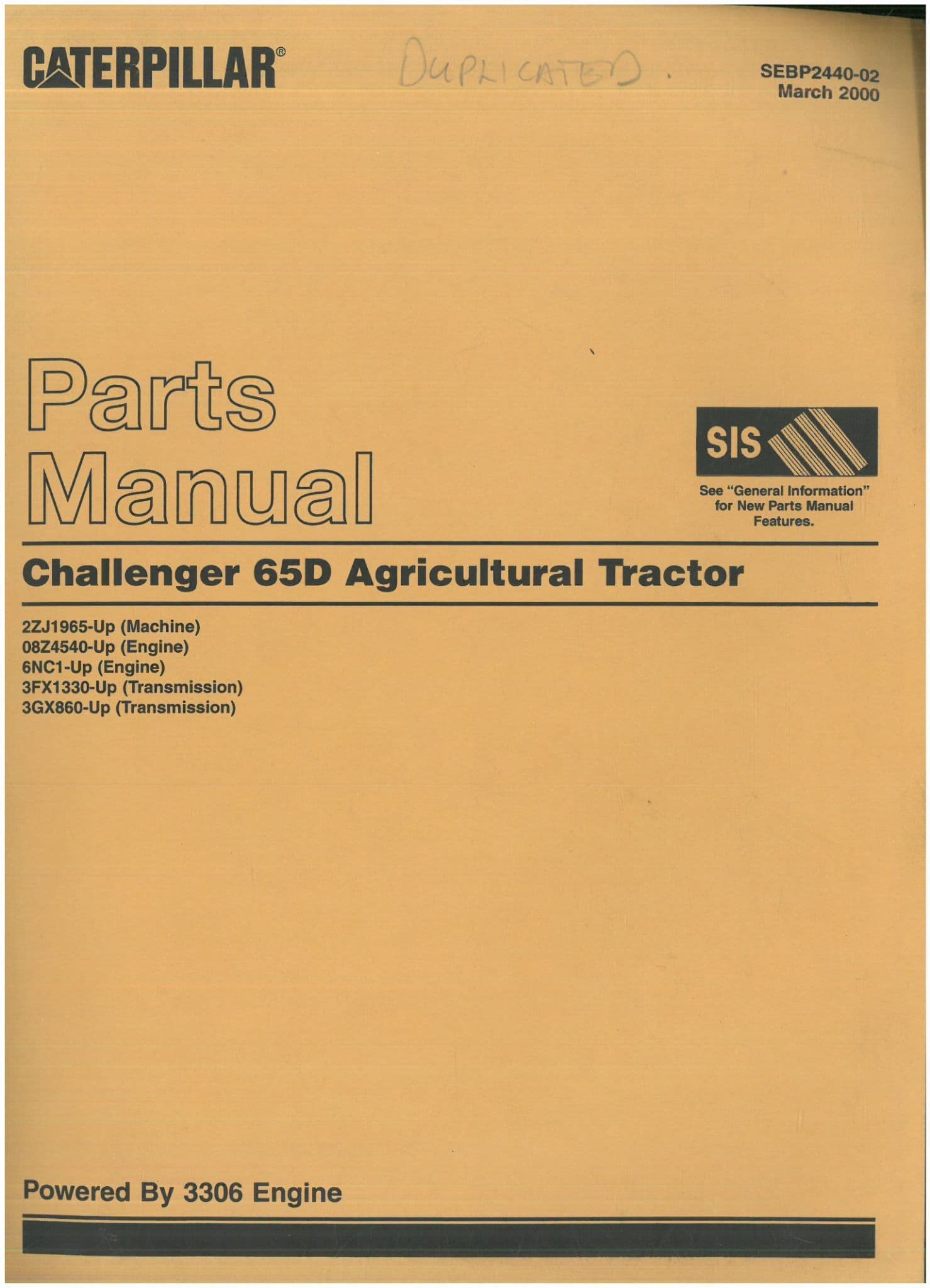 CAT Caterpillar Track-Type Tractor Challenger 65D Parts Manual - ORIGINAL