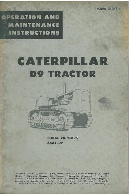 CATERPILLAR TRACTOR D9 OPERATORS MANUAL - CAT D 9 ORIGINAL GTC