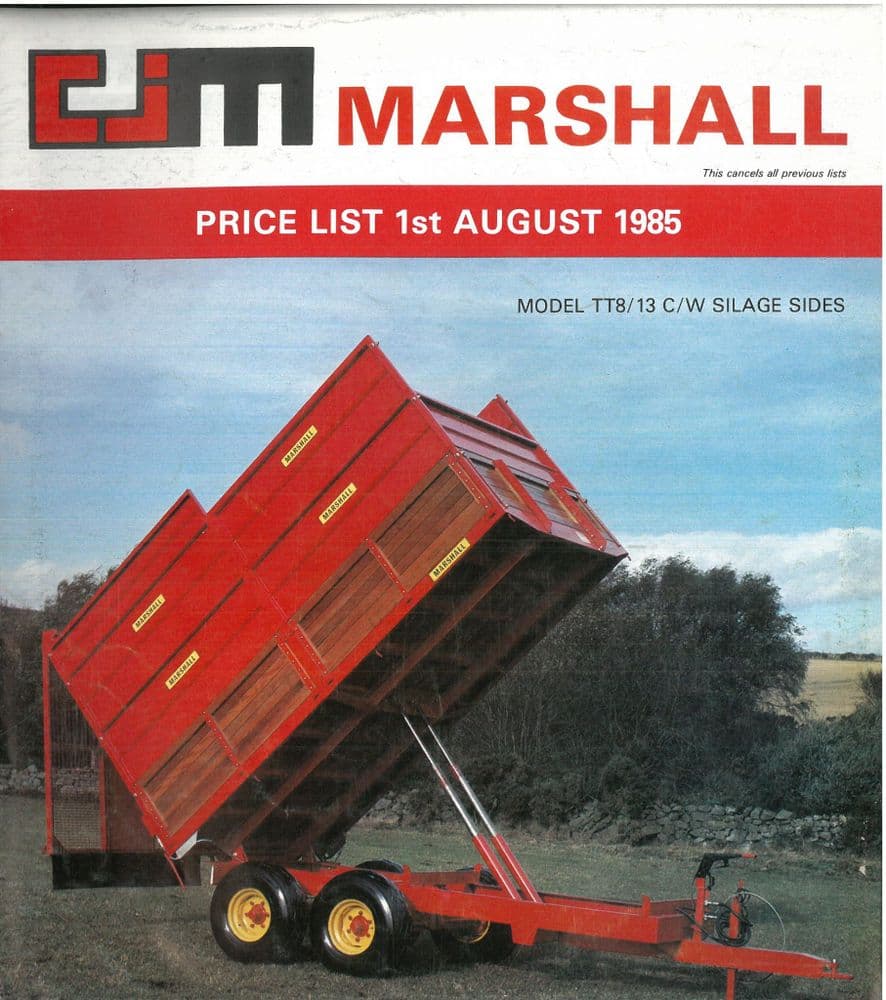 Charles J Marshall Trailer Price List - Dated August 1985 Brochure
