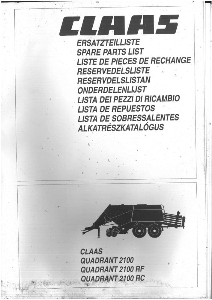 Claas Baler Quadrant 2100 2100 RF 2100 RC Parts Manual