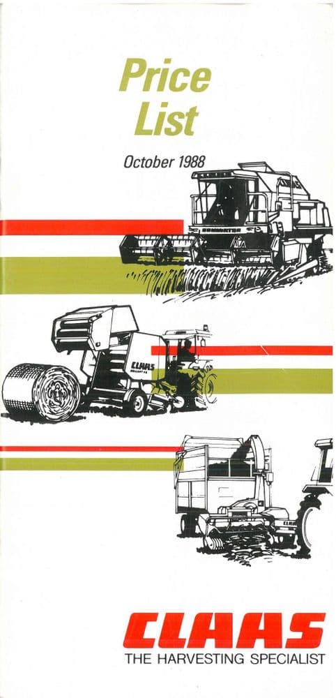 Claas Combine Commandor & Dominator Baler Forager Mower Price List ...