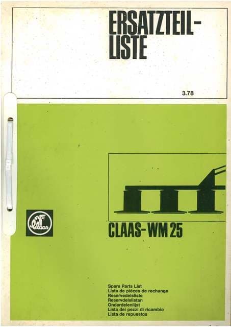 Claas Mower WM25 Parts Manual