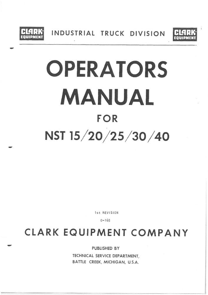 Clark Forklift NST15 NST20 NST25 NST30 NST40 Operators Manual