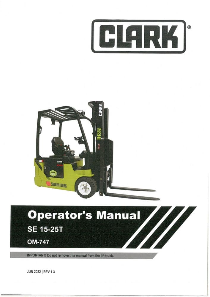 Clark Forklift SE15-25T Operators Manual