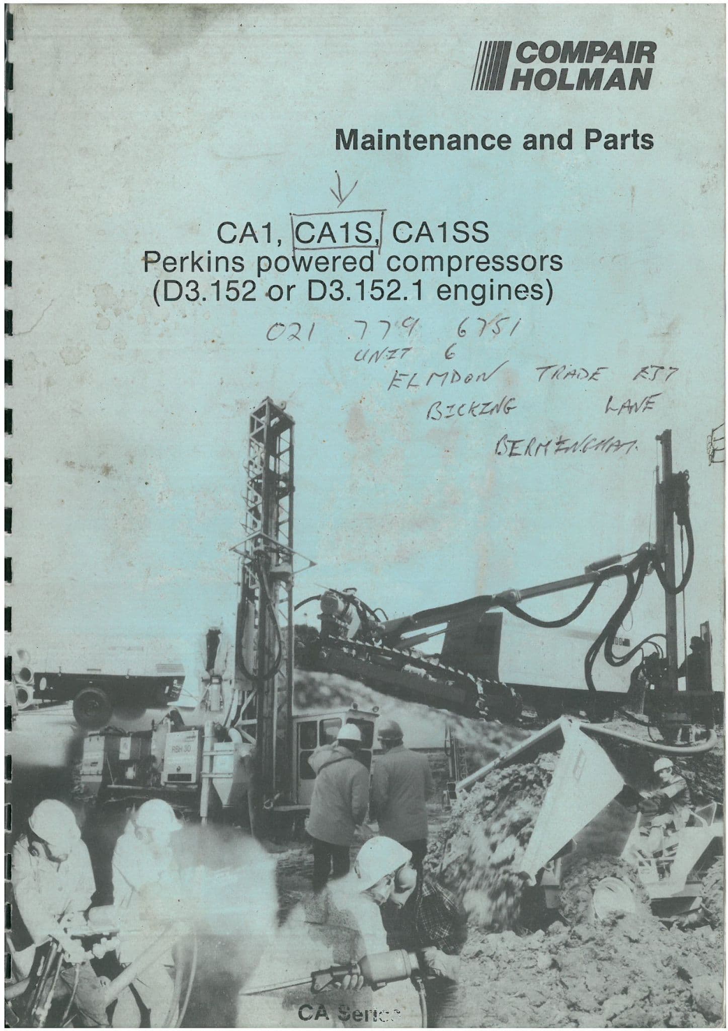 Compair Holman CA1 CA1S & CA1SS Portable Air Compressor Operators ...