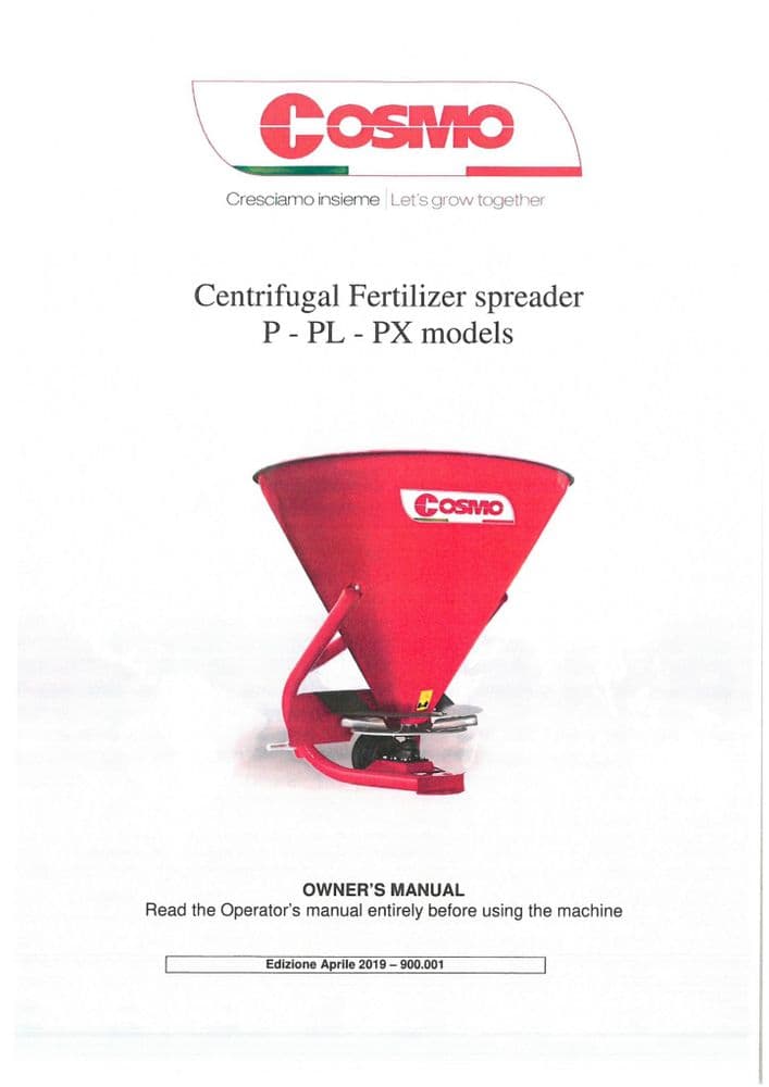 Cosmo Centrifugal Fertilizer Spreader P PL PX Operators Manual