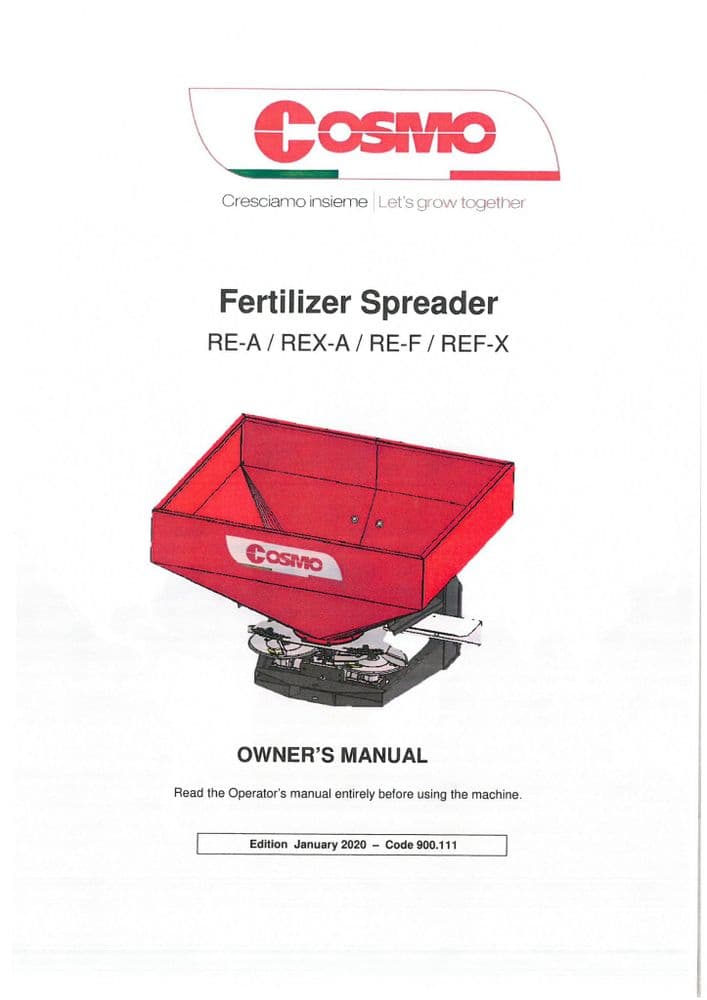 Cosmo Fertiliser Spreader RE-A REX-A RE-F REF-X Operators Manual