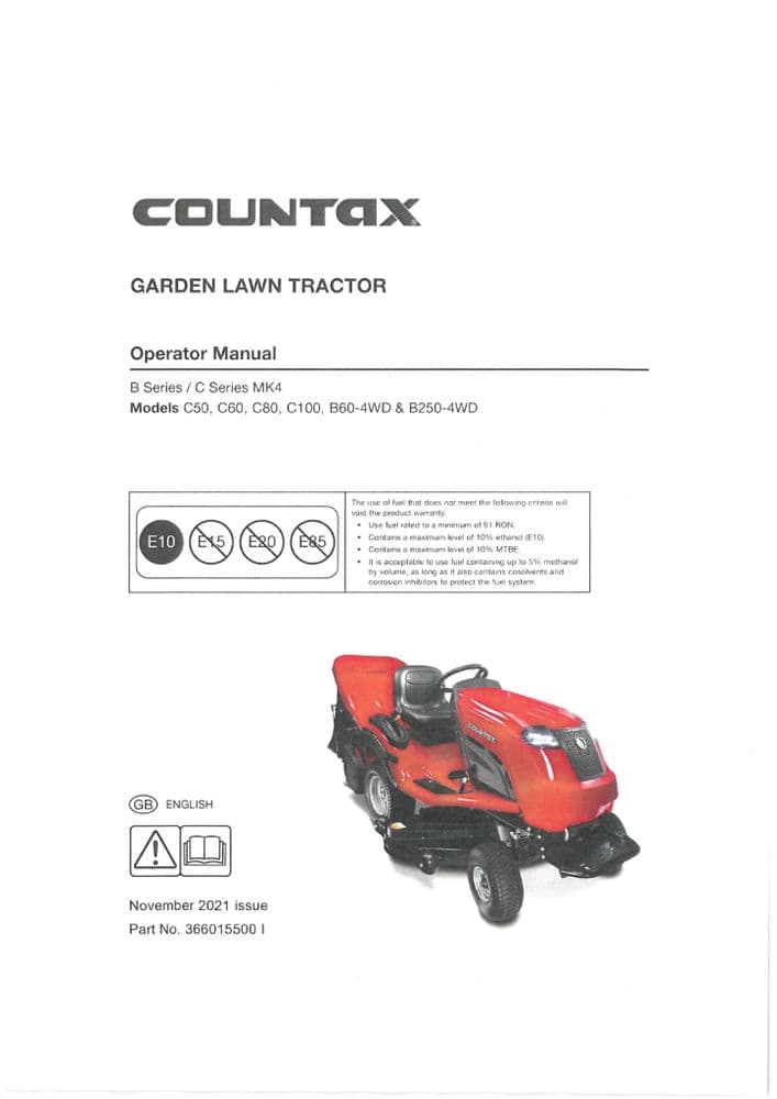 Countex Ride on Lawn Mower C50 C60 C80 C100 B60-4WD B250-4WD Operators ...