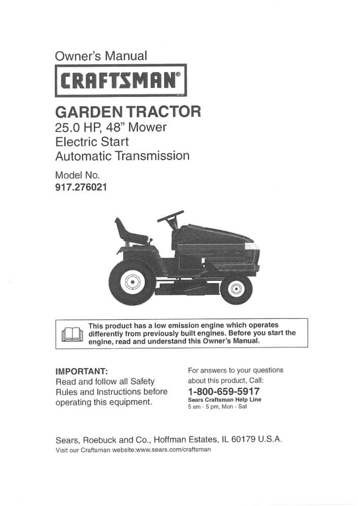 Craftsman Garden Tractor GT5000 48 Inch Operators Manual