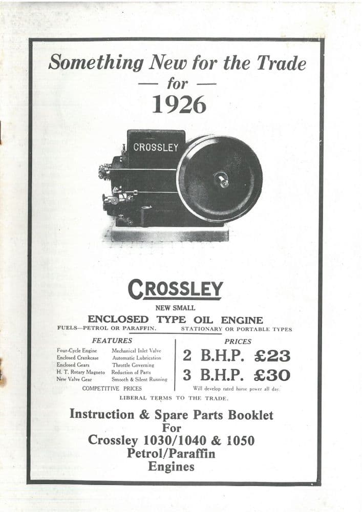 Crossley Oil Engine 1030 1040 & 1050 Petrol & Paraffin Operators Manual