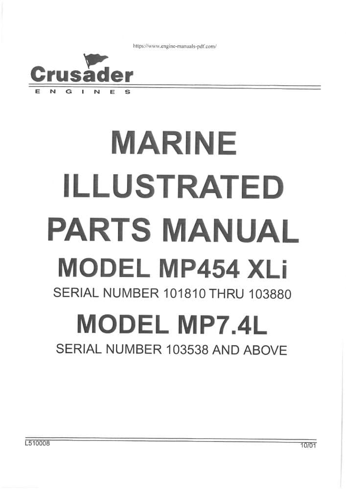 Crusader Marine Engine MP454XLi MP7 4L Parts Manual