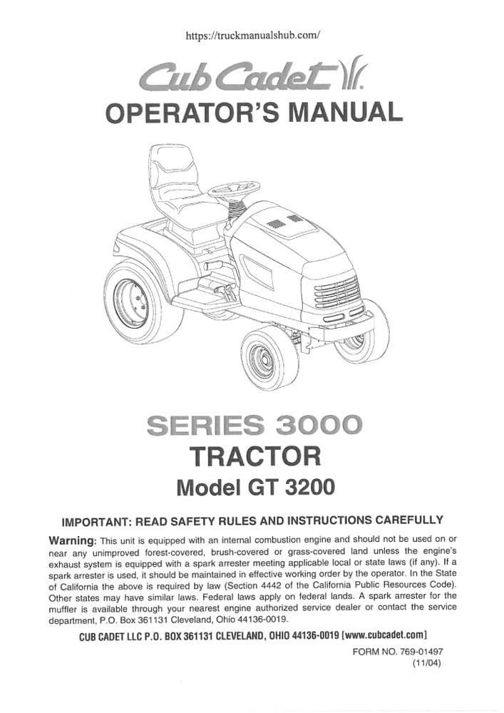 Cub Cadet Garden Tractor Model 3200 Operators Manual