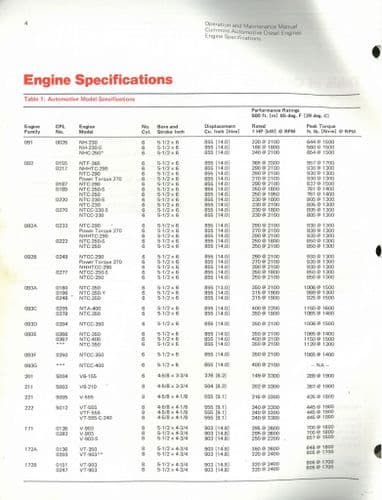 Cummins Diesel Engine Operation & Maintenance Manual - ORIGINAL