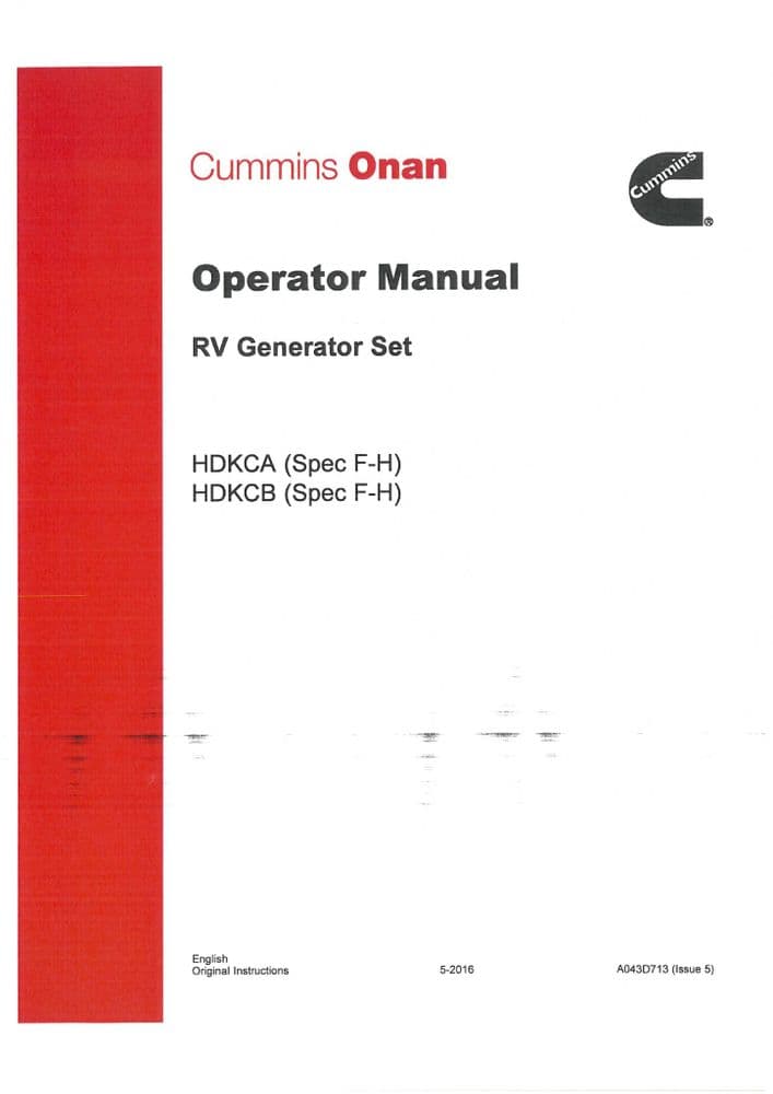 Cummins RV Generator Set HDKCA & HDKCB Operators Manual