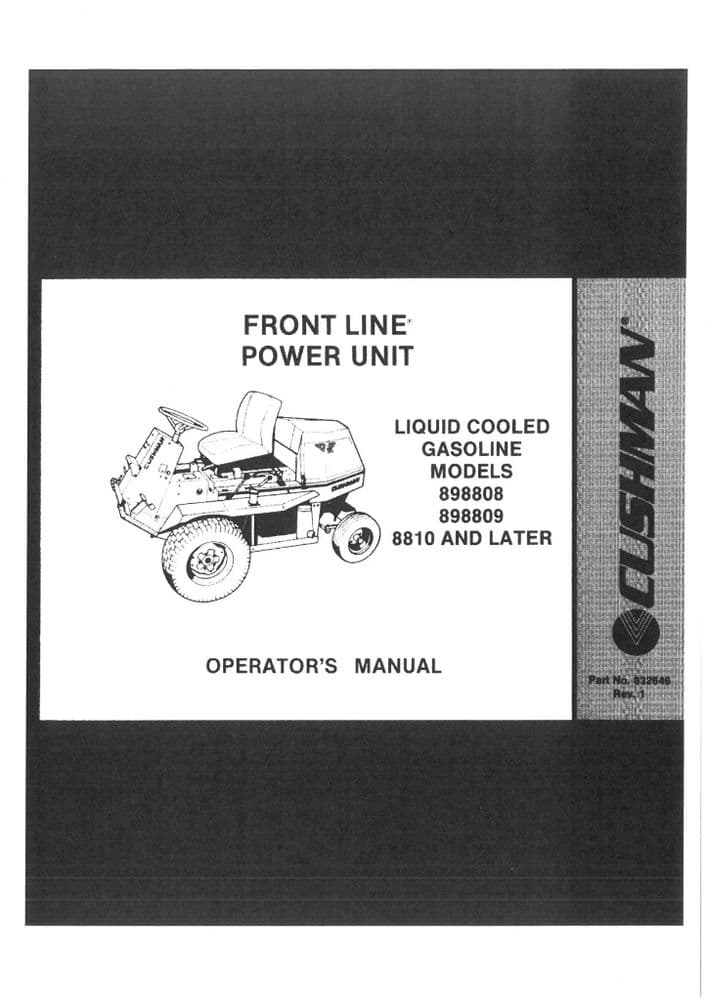Cushman Front Line Power Unit 898808 898809 Operators Manual