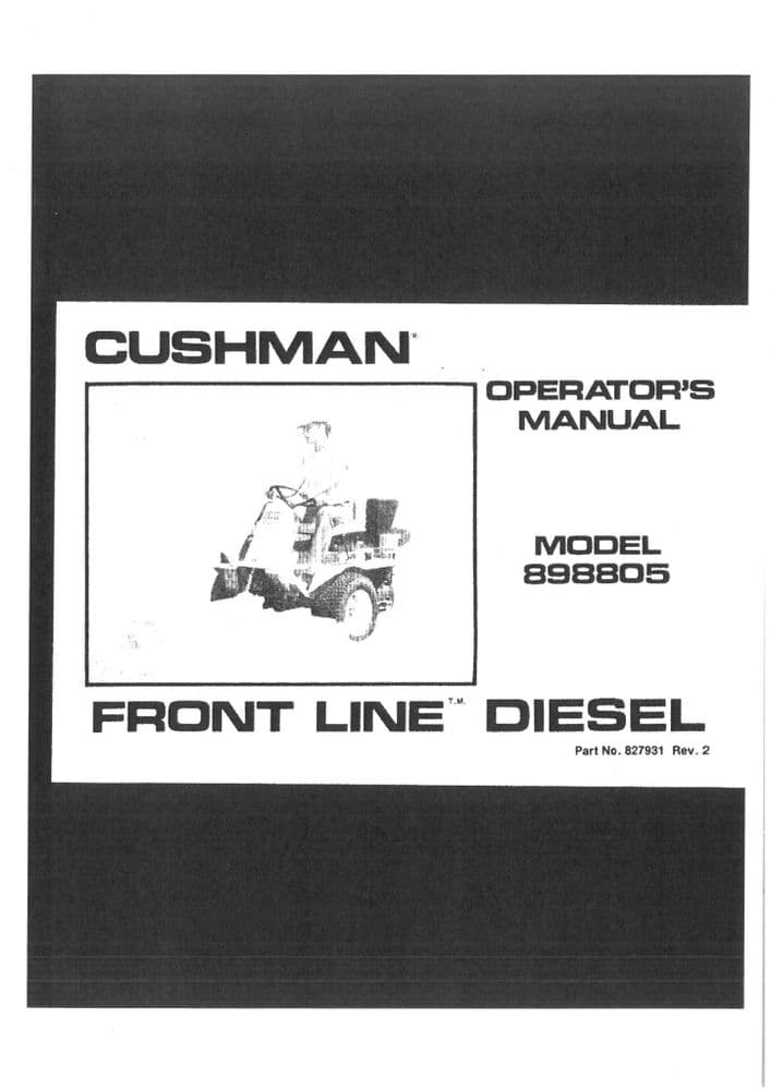Cushman Front Line Power Unit Diesel 898805 Operators Manuals