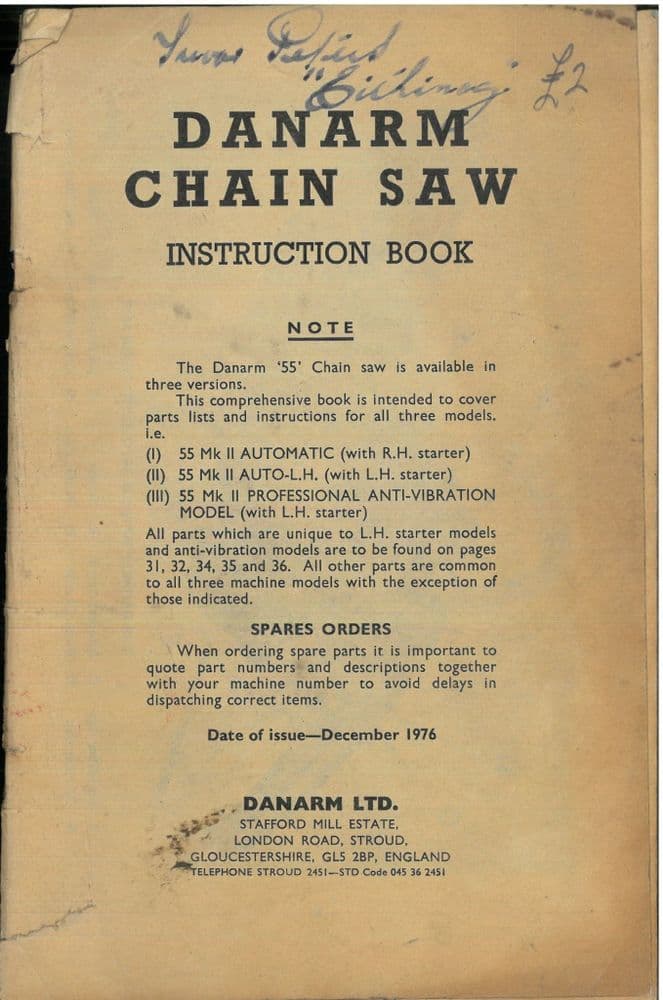 Danarm Chain Saw 55 Mk II Operators Manual