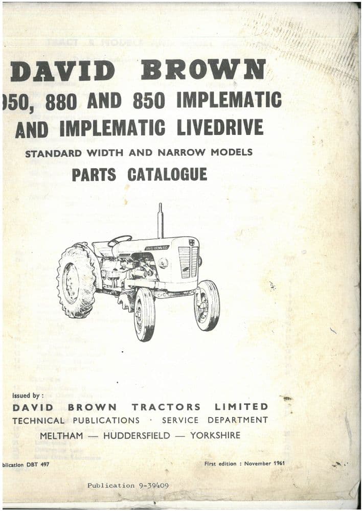 David Brown Tractor 850 880 950 Implematic & Implematic Livedrive Parts ...