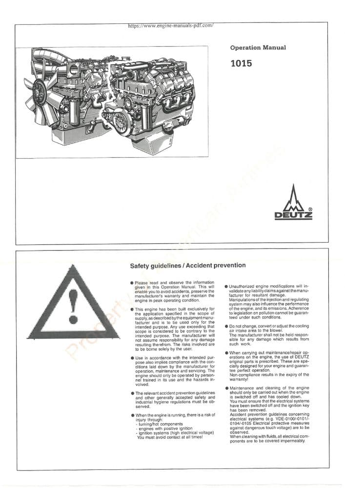 Deutz Engine 1015 Operators Manual